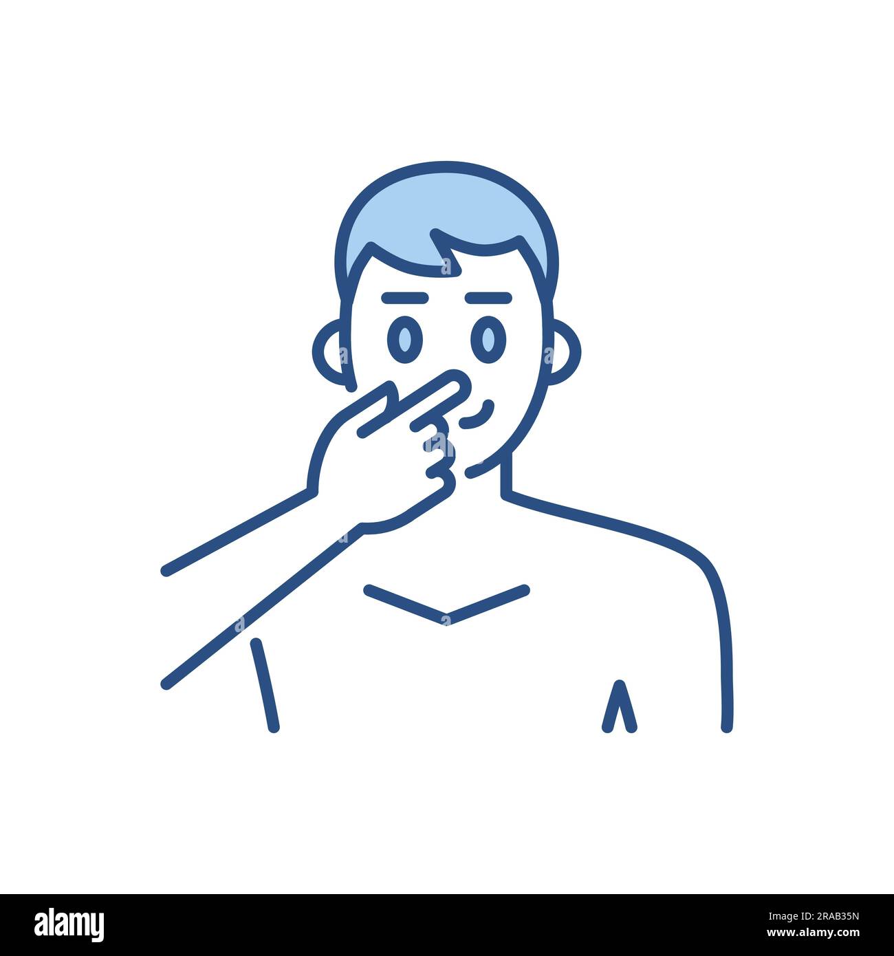 Avoid face touch related vector icon. Man touches face with finger ...