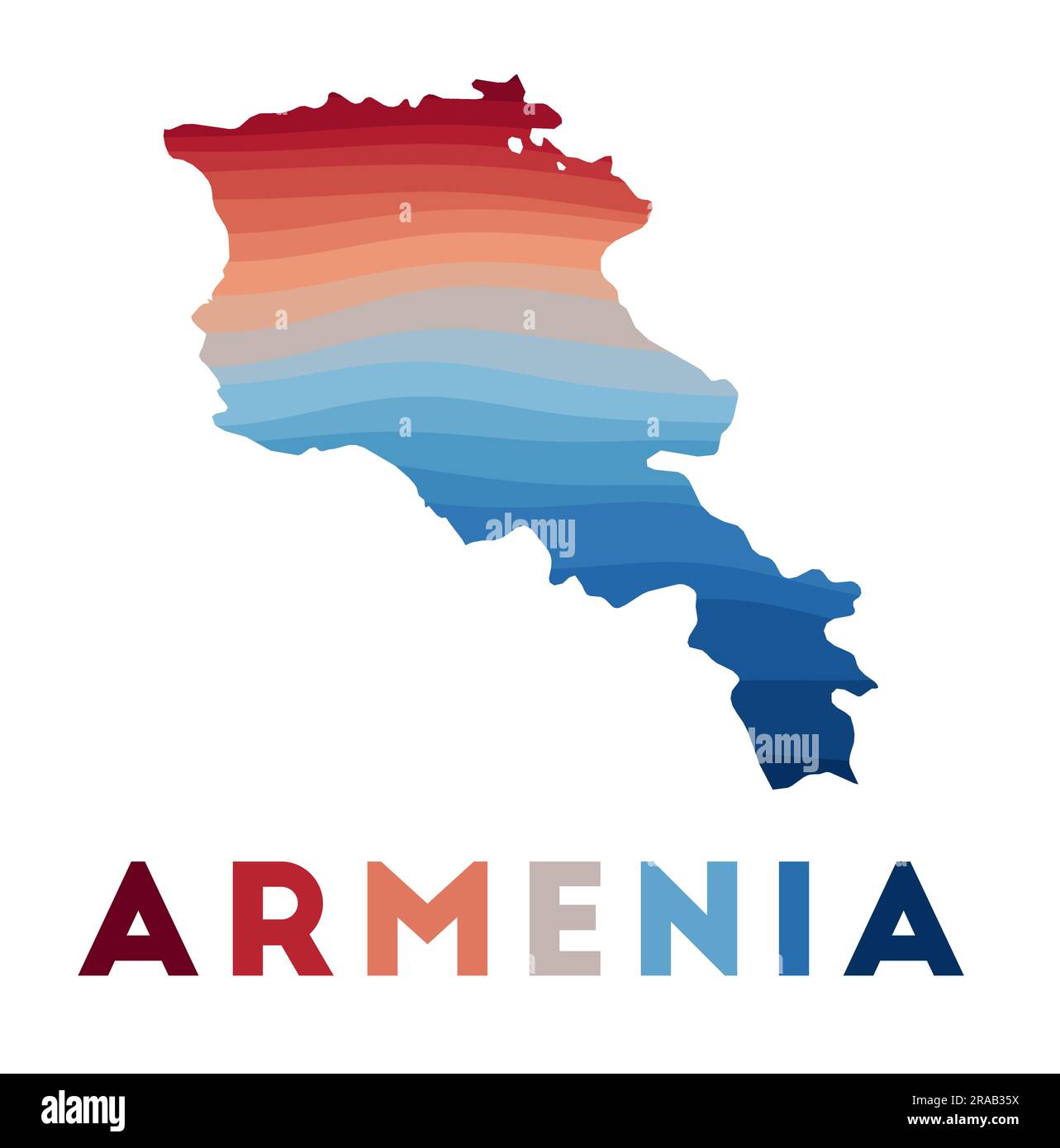 Armenia map. Map of the country with beautiful geometric waves in red ...