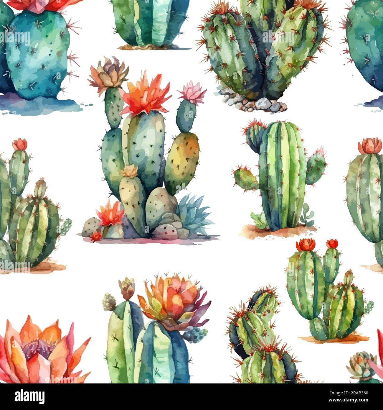 Beautiful watercolor cacti seamless pattern. Vector illustration Stock ...