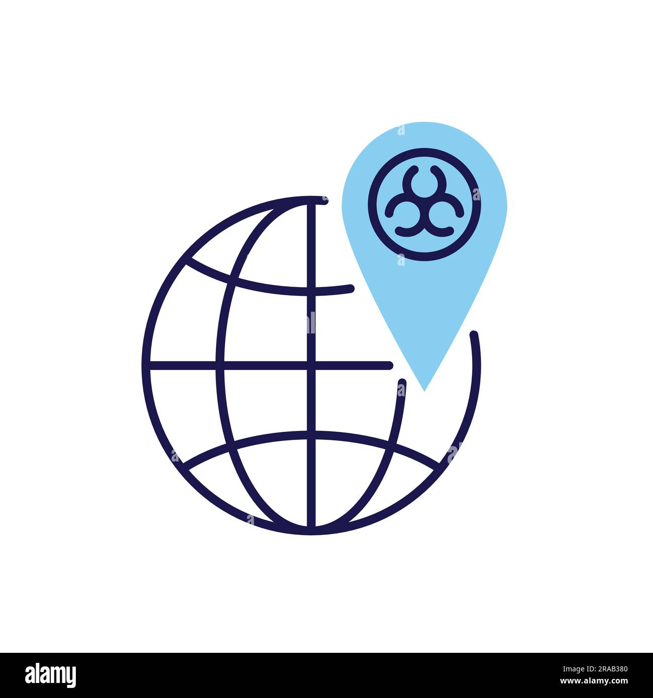 Outbreak virus map related vector icon. Location Sign with Biohazard on ...