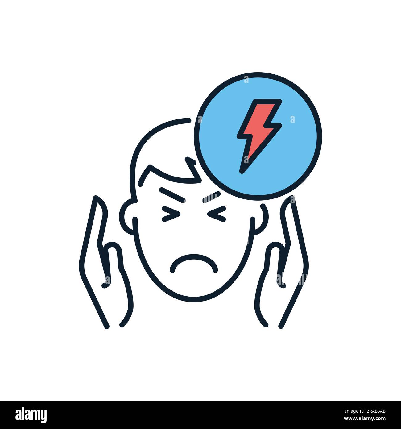 Headache related vector icon. Head of man with headache in his hands at ...