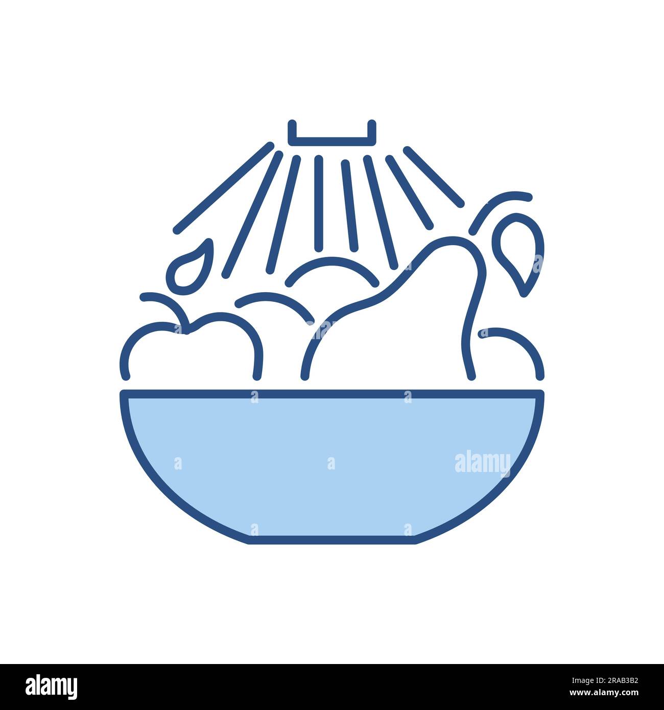 Wash fruits related vector icon. Water is pouring on a bowl of fruit ...