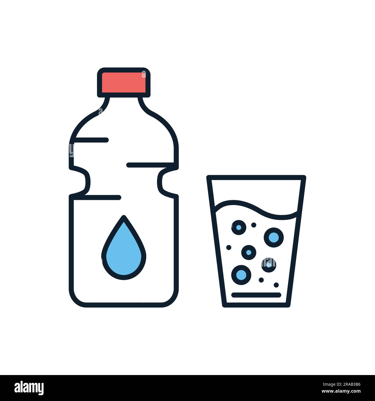 Water related vector icon. Bottle of water and a full glass. Drinking ...