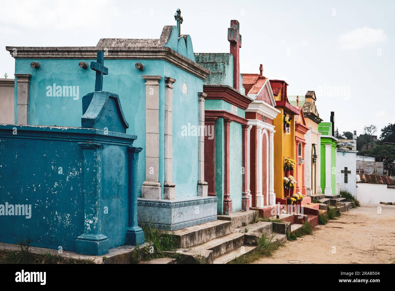 Colorful tombs in a row on cemetery in Chichicastenango, Guatemala ...