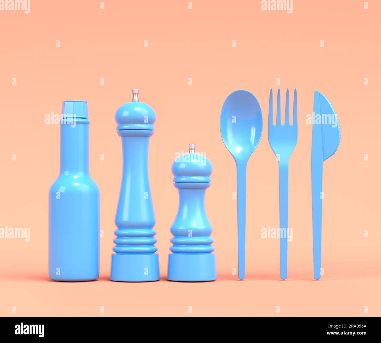 Set of disposable utensils like folk, spoon,knife, cup and pepper and ...