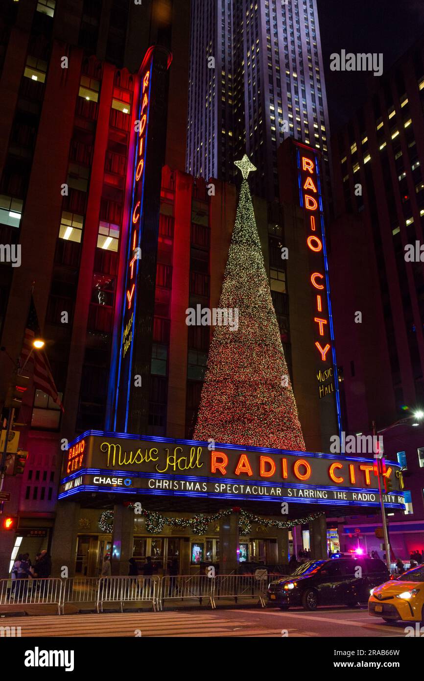 The marquee at Radio City Music Hall announces a Christmas spectacular ...