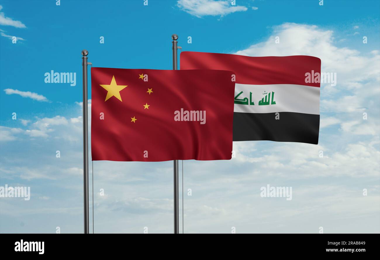 Iraq flag and China flag waving together on blue sky Stock Photo - Alamy