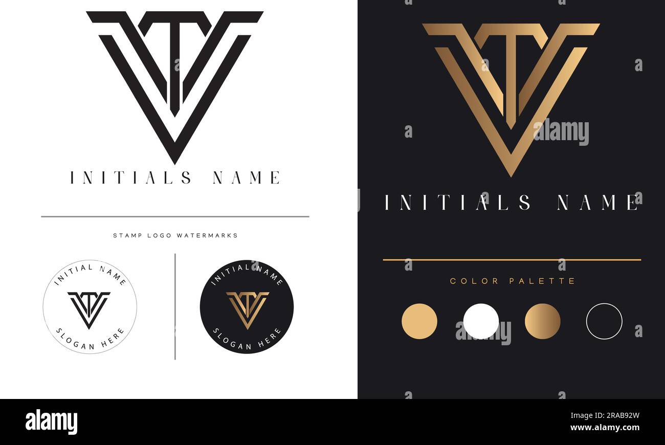 Luxury VT or TV Initial Monogram Text Letter Logo Design Stock Vector ...