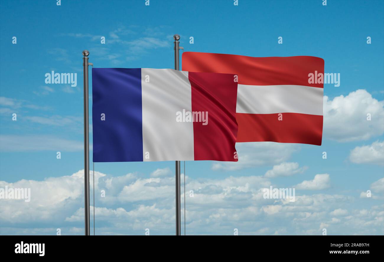 Austria flag and France flag waving together on blue sky, two country cooperation concept Stock ...