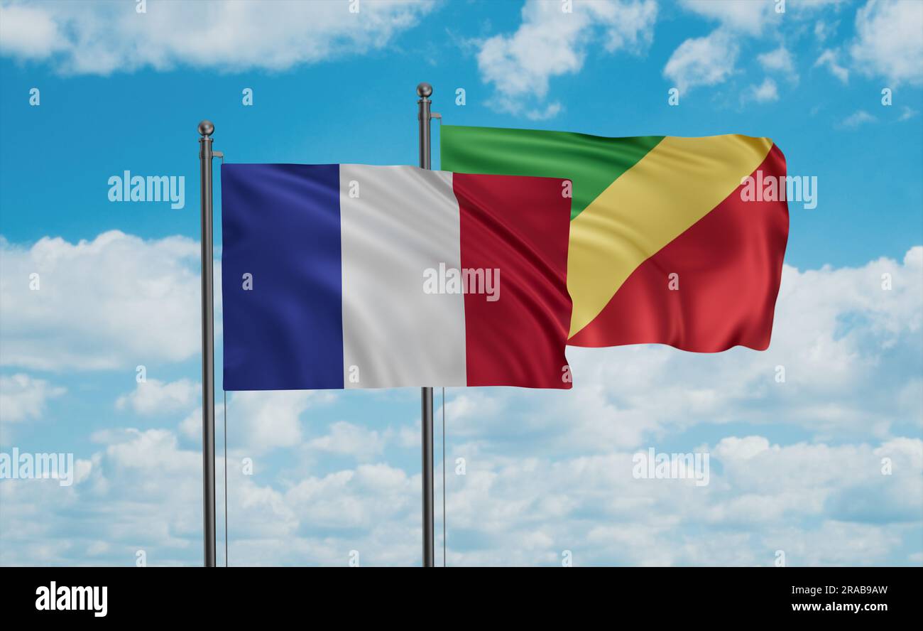 Republic of the Congo or Congo-Brazzaville and France flag waving ...
