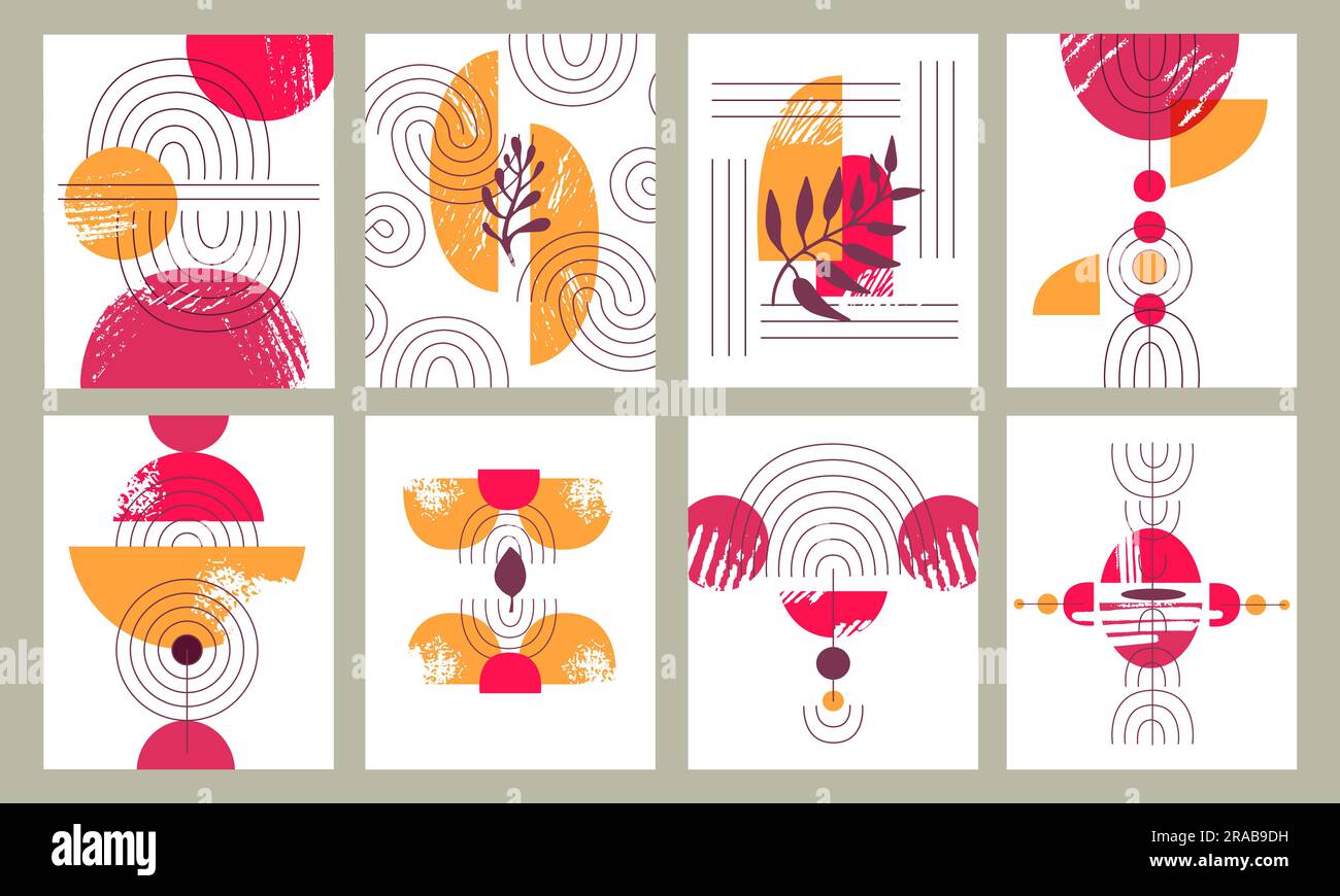 Contemporary bohemian cards. Colorful minimalist balance art, geometric ...