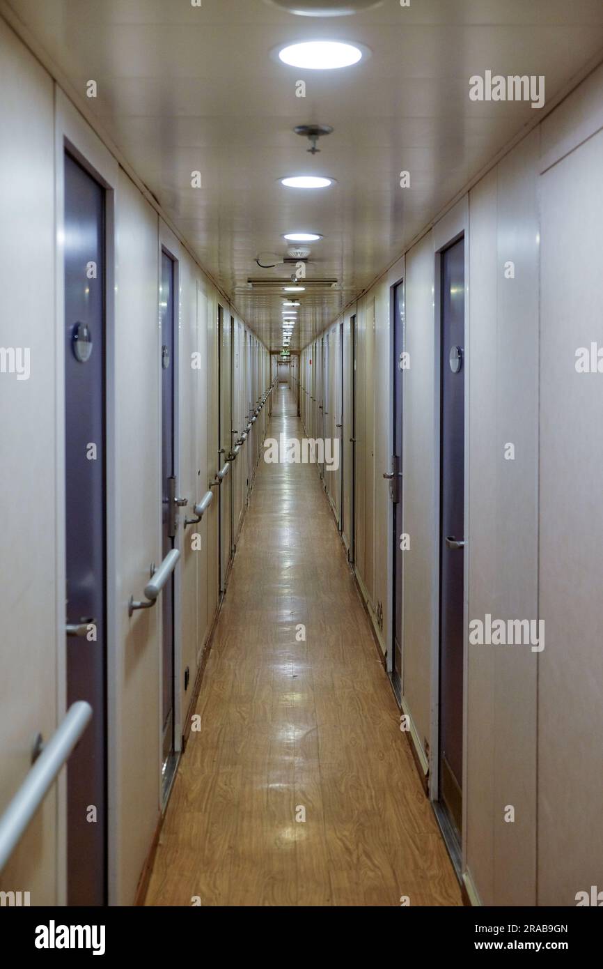 Long corridor with ferry cabins either side Stock Photo - Alamy