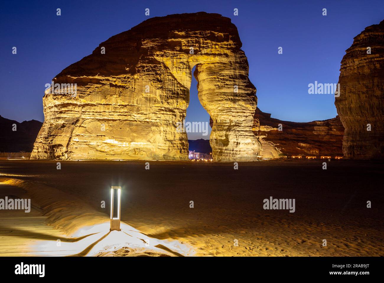 Illuminated sandstone elephant rock erosion monolith standing in the ...