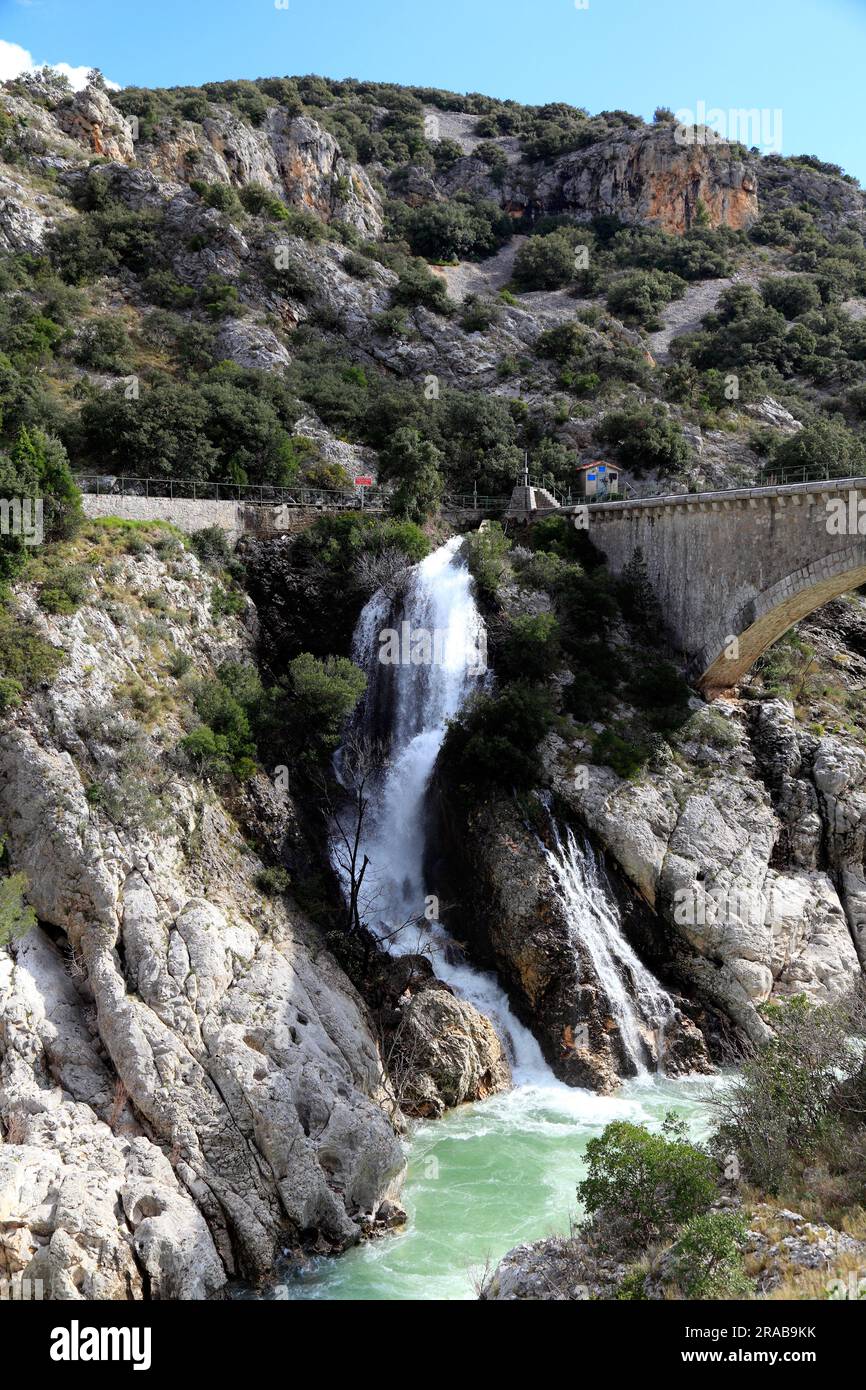 The Herault in flood near the Grotte de Clamouse. After heavy rain ...