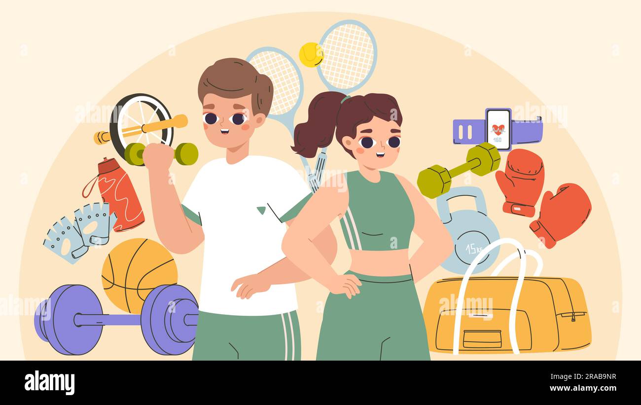 Fitness training concept. Young athletes, male female active workout ...