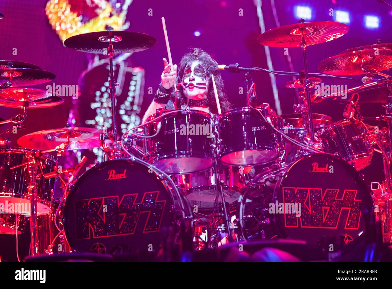 Cologne, Germany. 02nd July, 2023. Drummer Eric Singer of the U.S. band ...