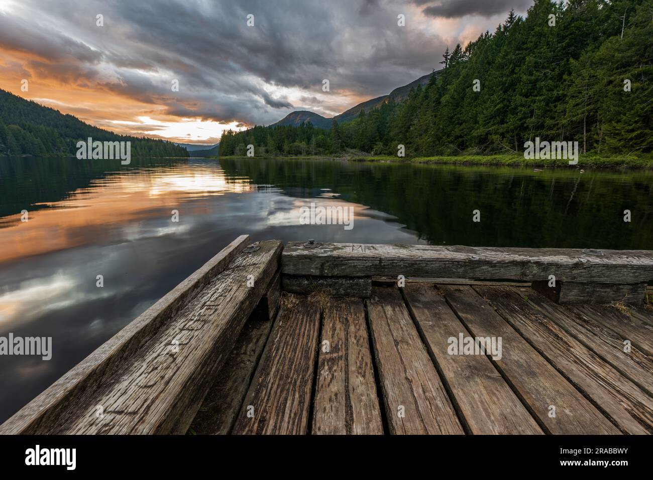Sun setting behind Inland Lake on the Sunsine Coast Stock Photo - Alamy