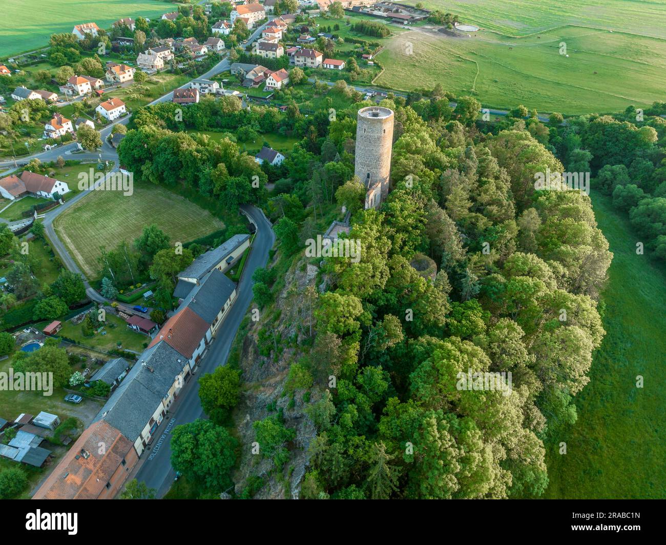 Aerial view of Tocnik and Zebrak castles on opposite hillsides in ...