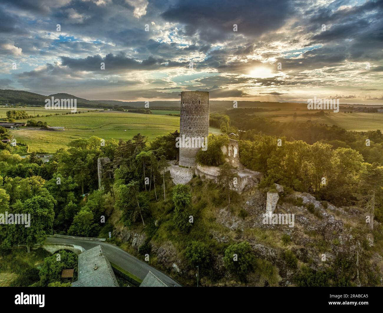 Aerial view of Tocnik and Zebrak castles on opposite hillsides in ...