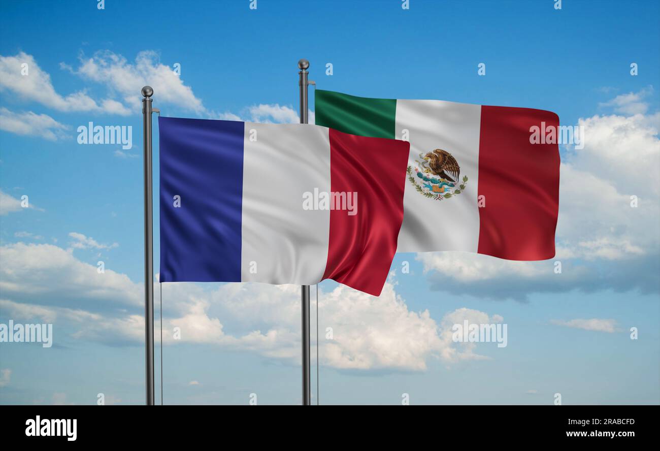 Mexico flag and France flag waving together on blue sky, two country cooperation concept Stock ...