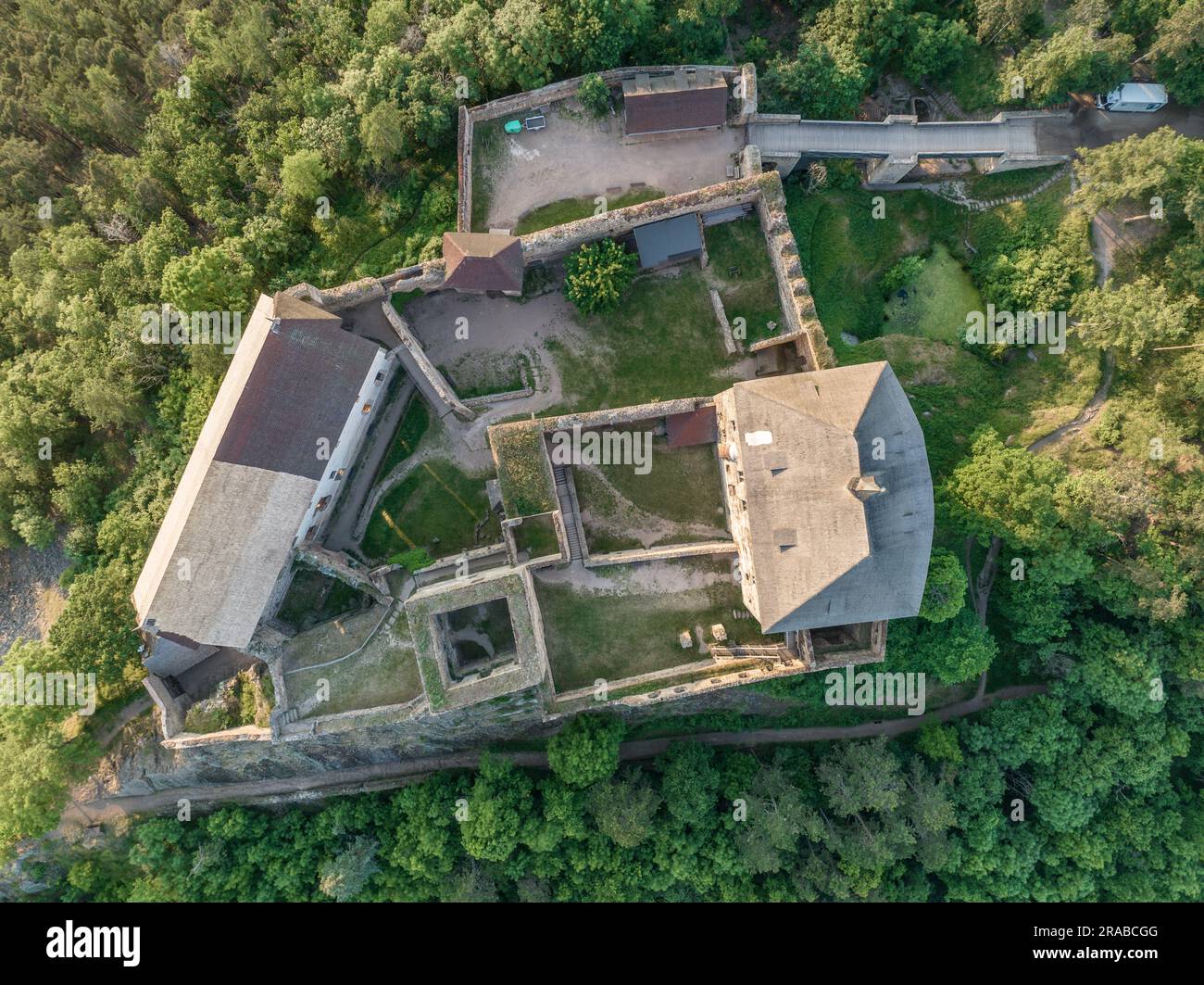 Aerial view of Tocnik and Zebrak castles on opposite hillsides in ...