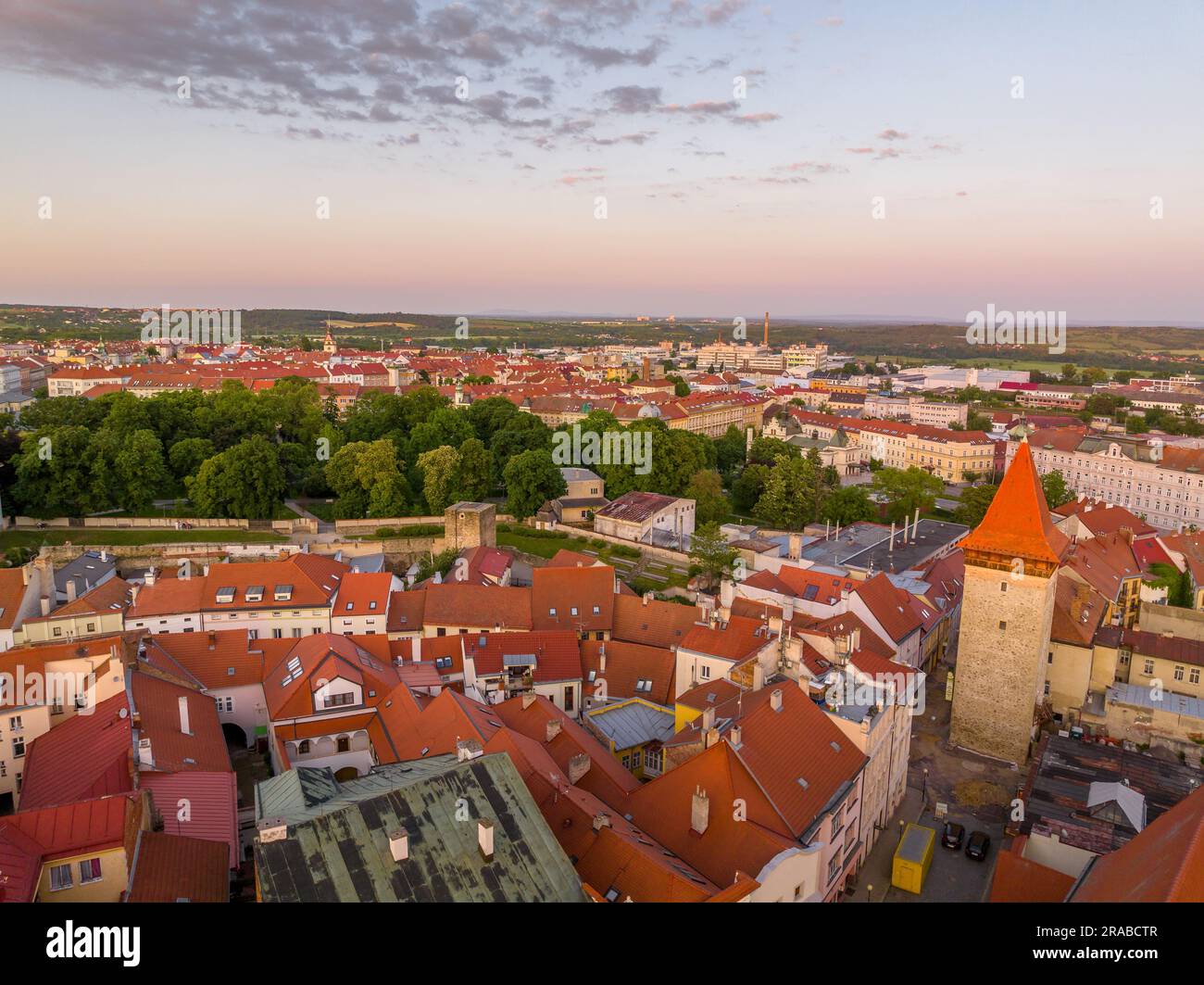 Aerial view of Znojmo walled medieval town in the winemaking region, St ...