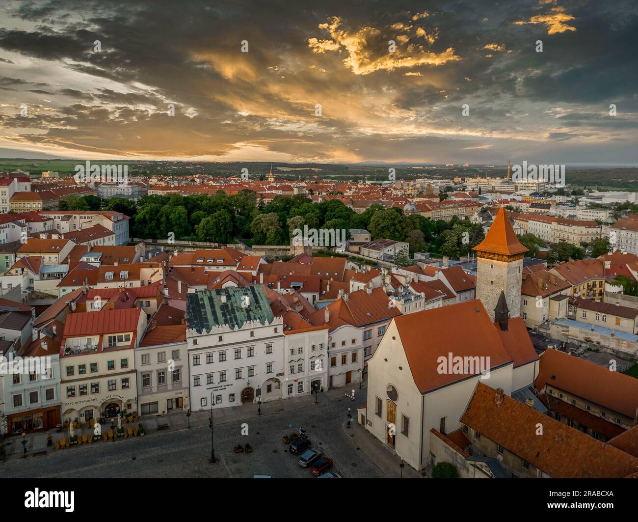 Aerial view of Znojmo walled medieval town in the winemaking region, St ...