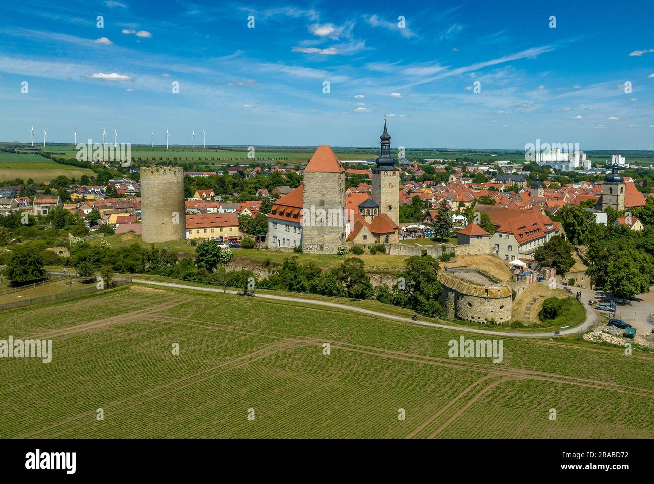 Aerial view of Querfurt castle with renaissance gun platform bastions ...