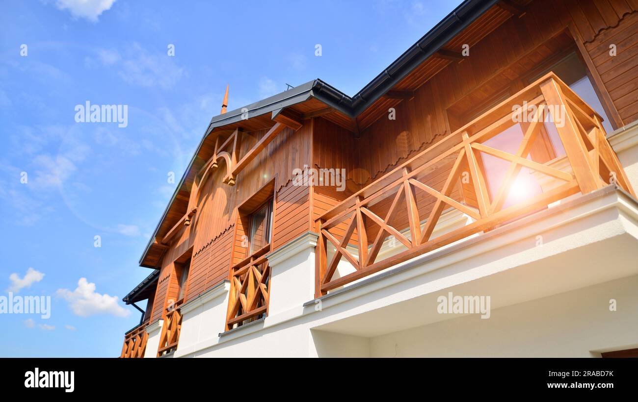 Single family residential apartment building exterior with balconies ...