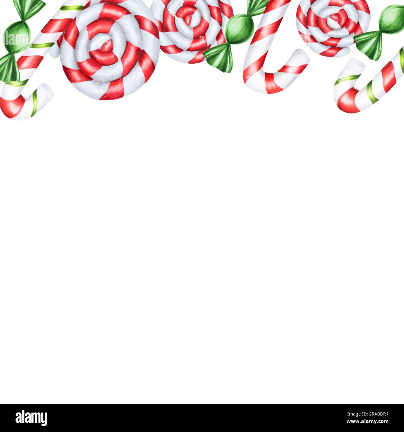 Watercolor frame with christmas candy canes illustration. New year hand ...