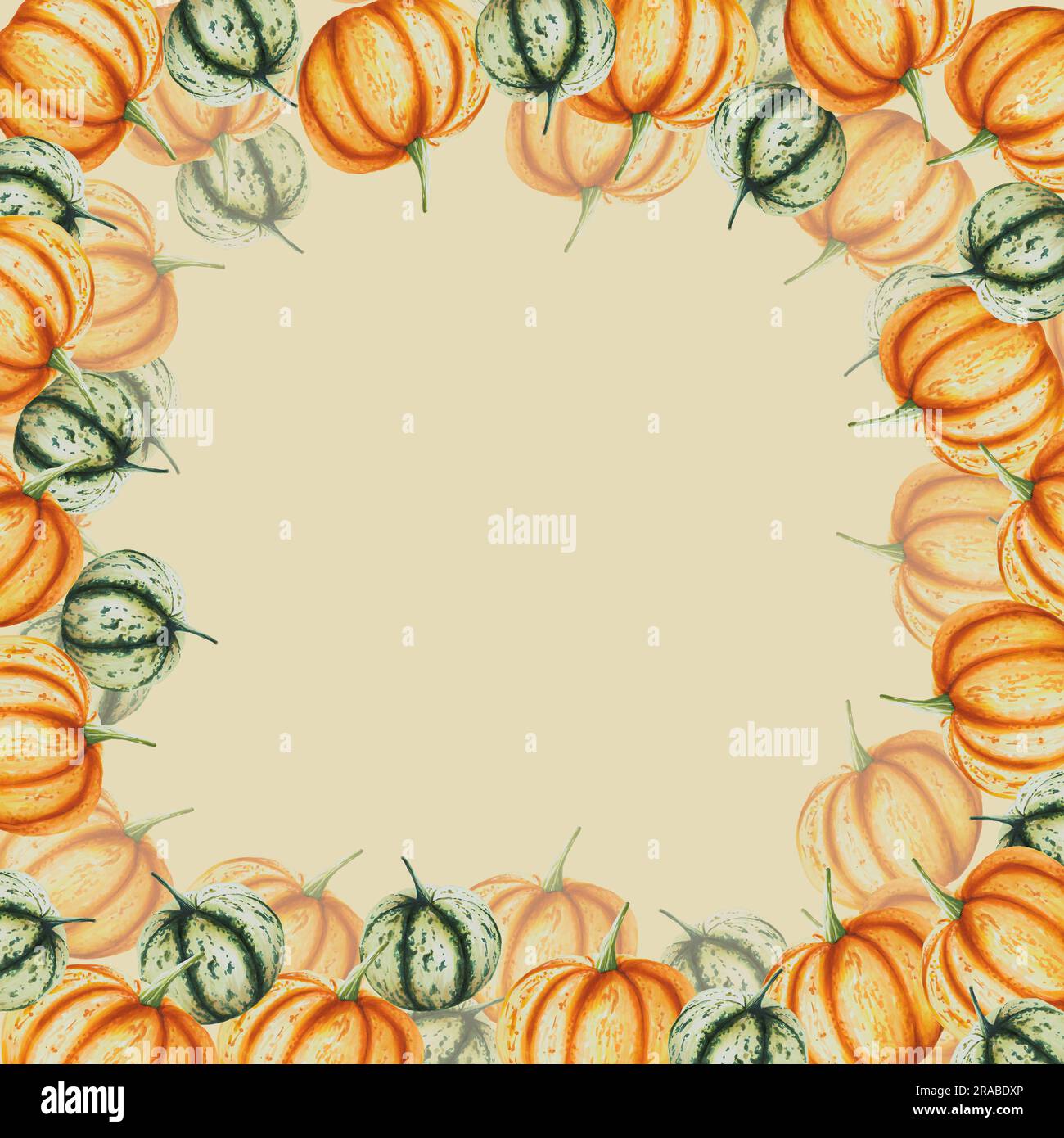 Watercolor frame with autumn pumpkins isolated. Thanksgiving, Halloween ...