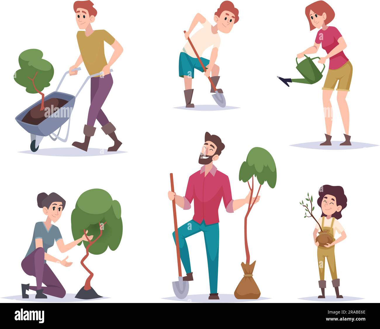 Planting tree. People care green plants nature concept illustrations ...