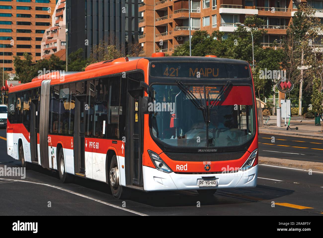 Santiago, Chile - February 24 2023: a public transport Transantiago, or ...