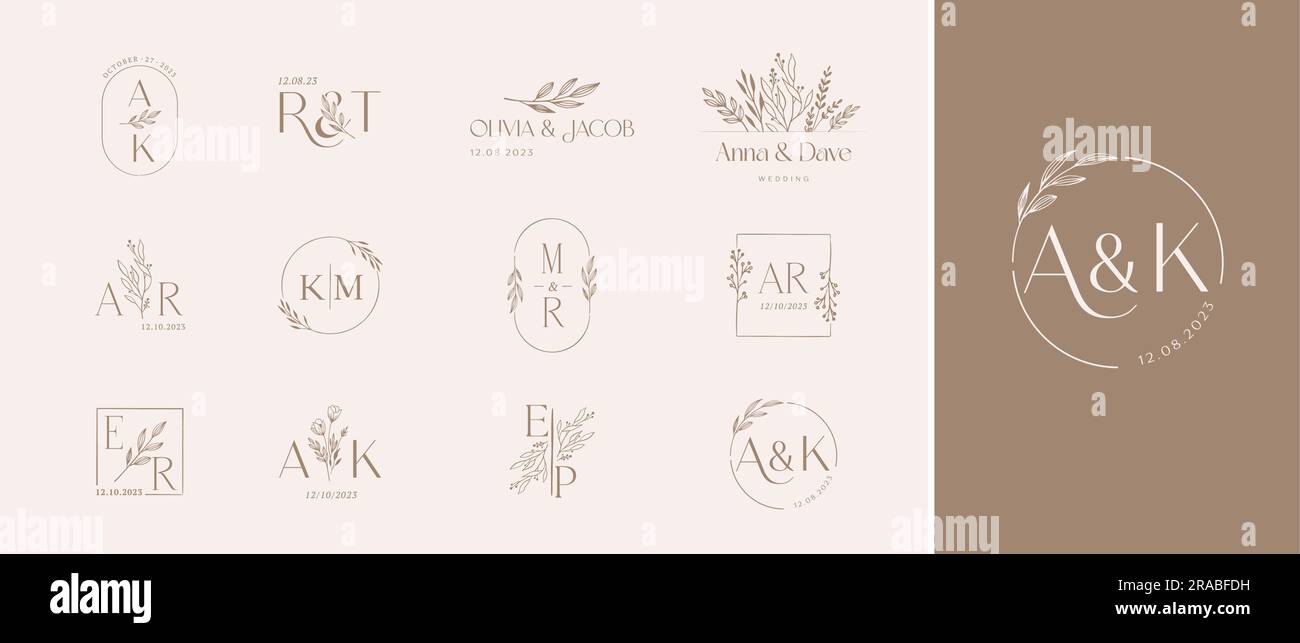 Wedding logos, hand drawn elegant, delicate and minimalist monogram ...