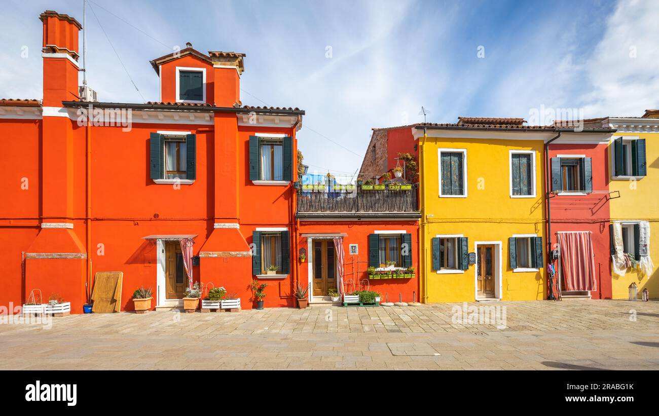 Colorful houses on The Burano island near Venice, Italy, Europe Stock ...