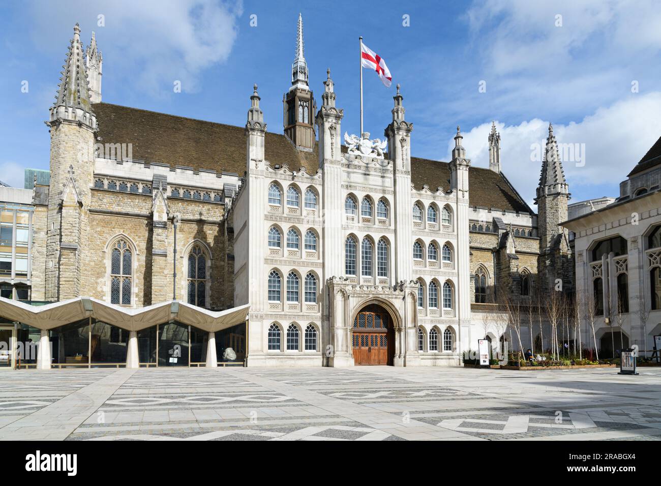 London, UK - March 16, 2023; Facade of the historic Guildhall building ...