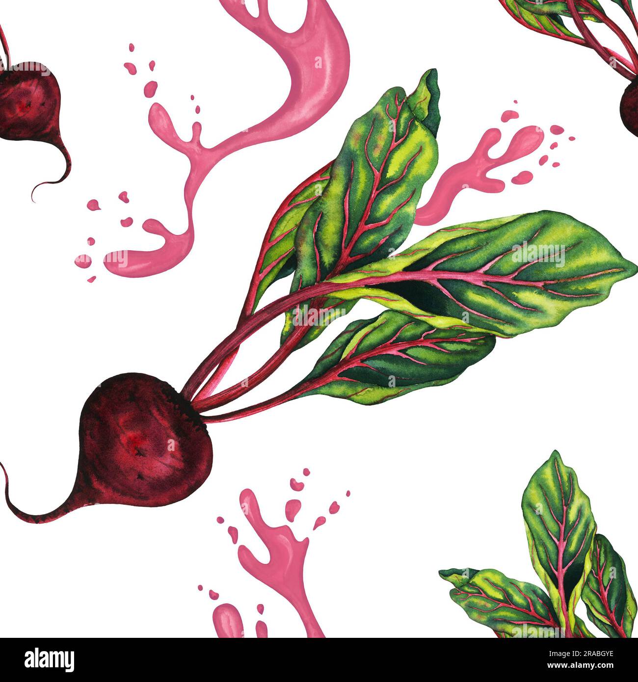 Watercolor beetroot seamless pattern with hand drawn beet vegetable and ...