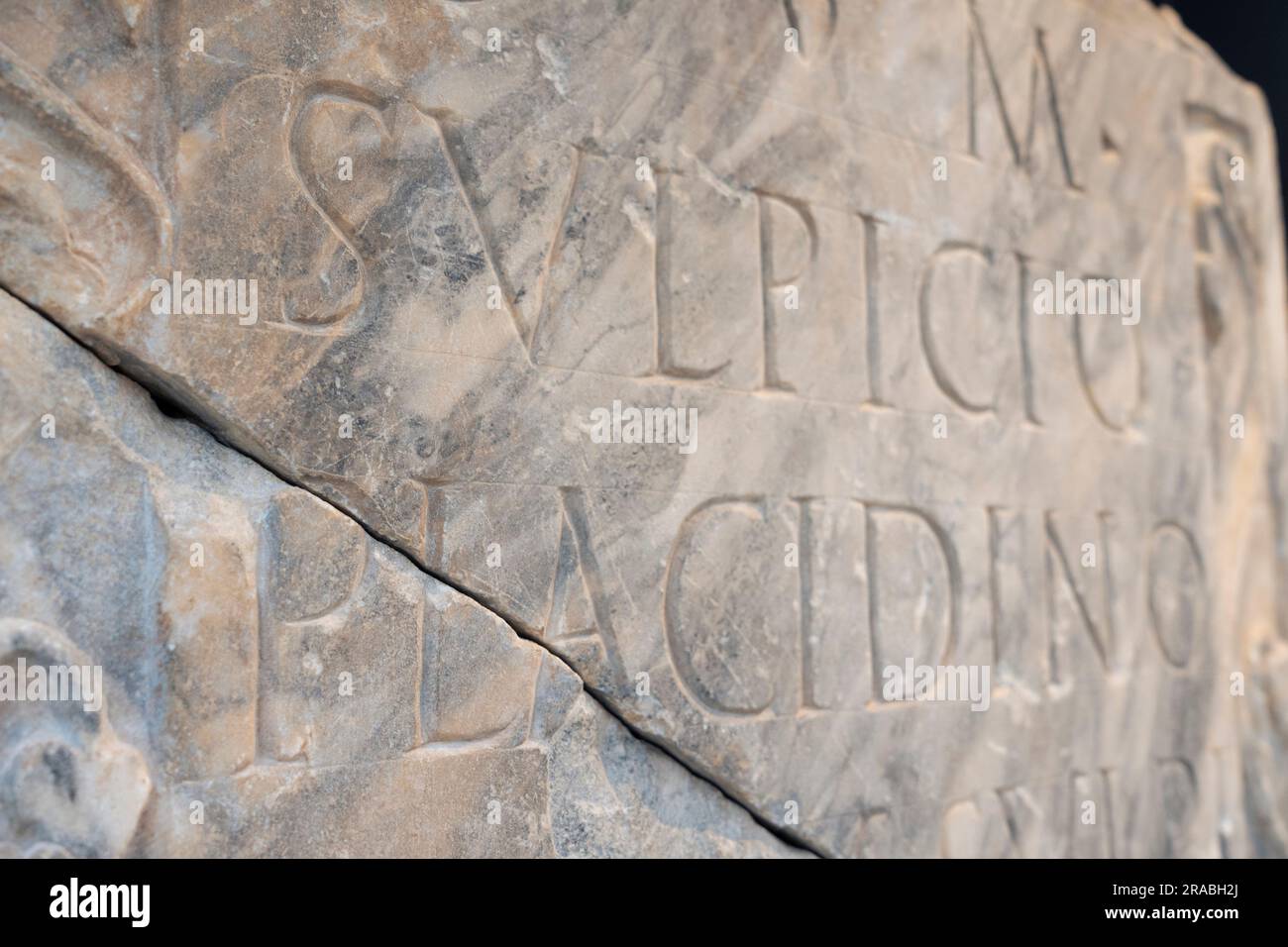 Detail of the tombstone of a soldier named Sulpicio Placidino on ...
