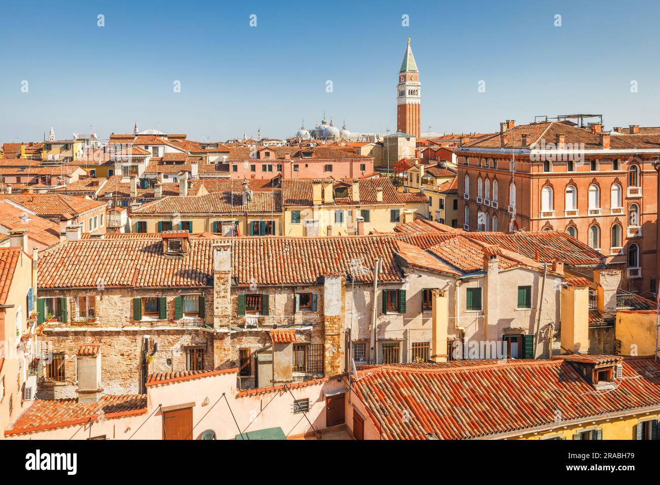 The Venice, top view of historic city centre with St. Mark's Campanile ...