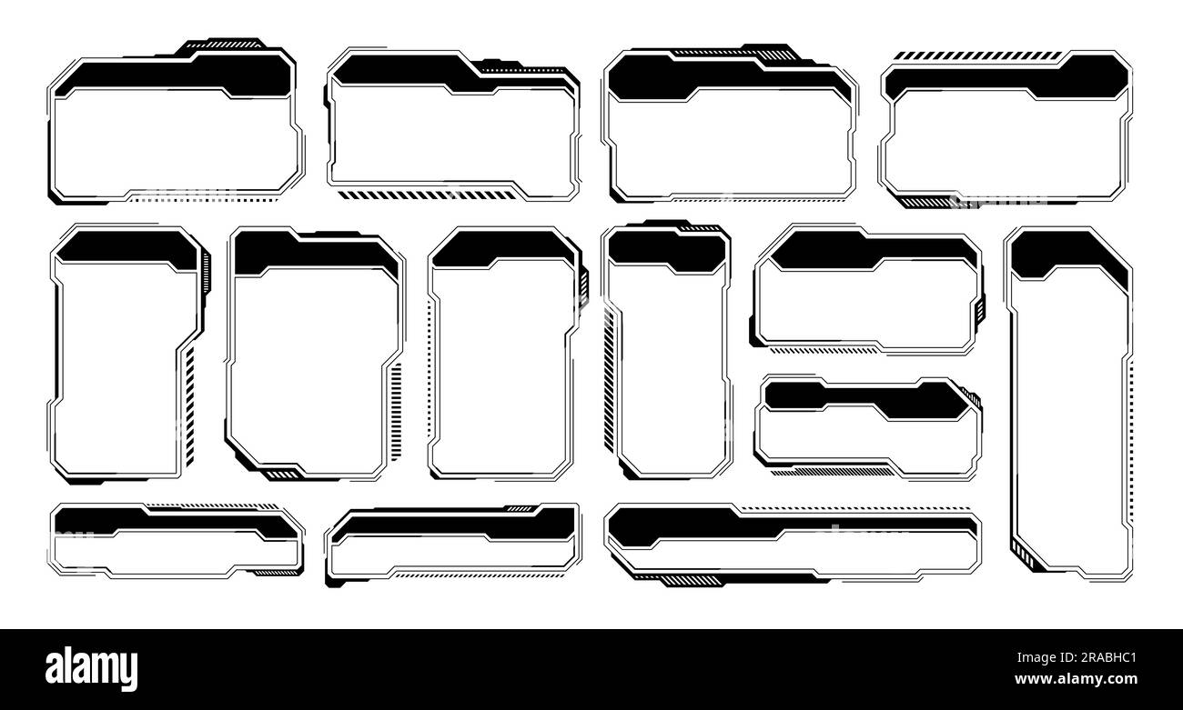 Black futuristic HUD or UI elements. Sci-fi user interface text boxes ...