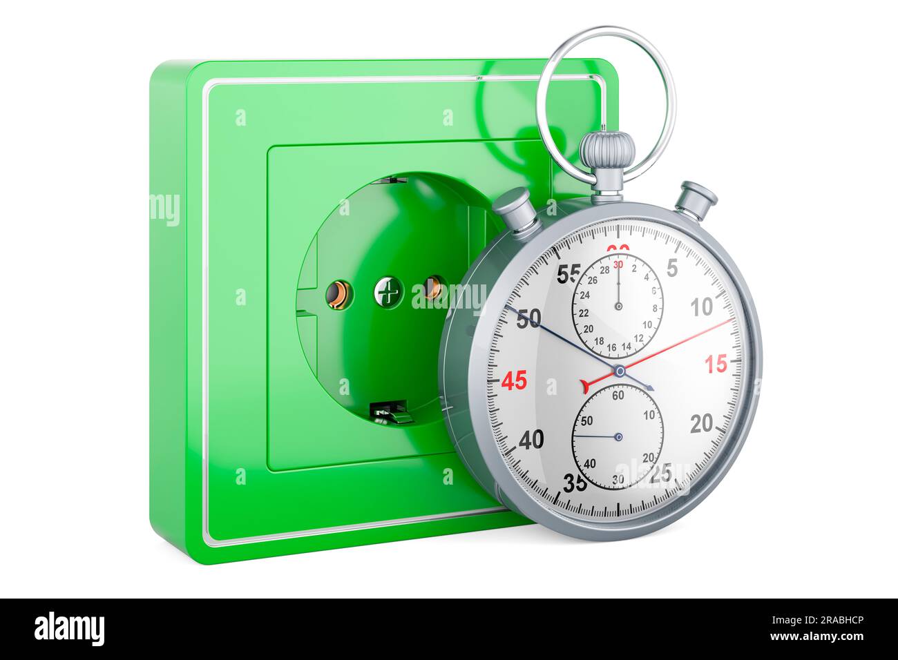 Electrical outlet, socket with stopwatch, 3D rendering isolated on ...