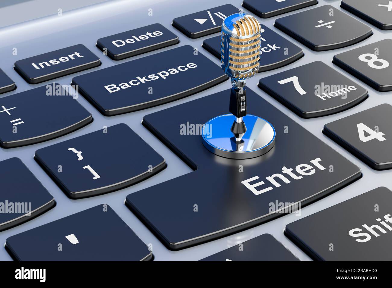 Microphone with graduation cap, 3D rendering Stock Photo - Alamy