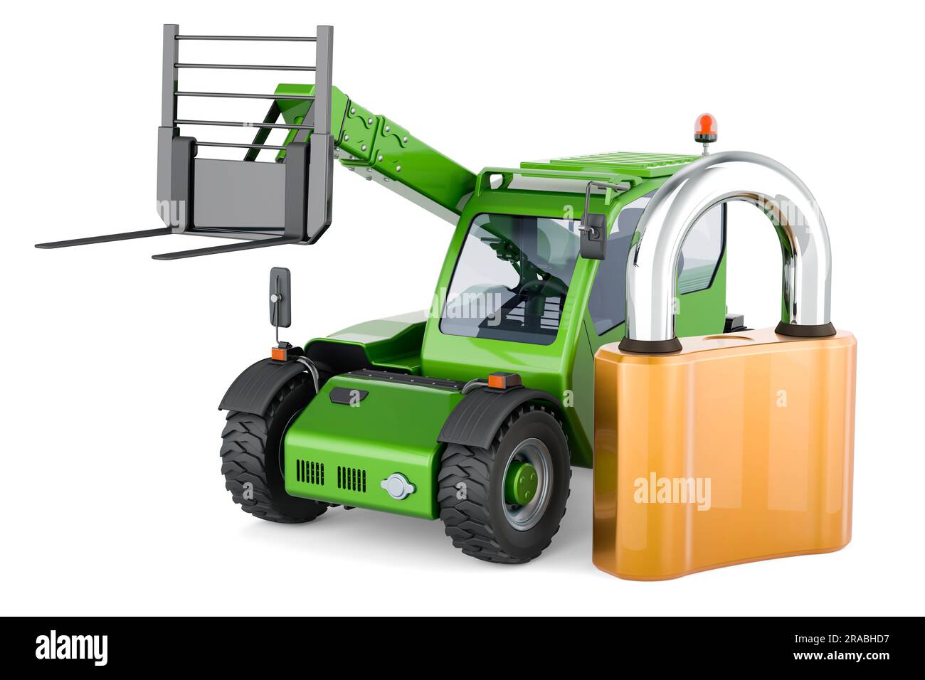 Telescopic handlers with padlock. 3D rendering isolated on white ...