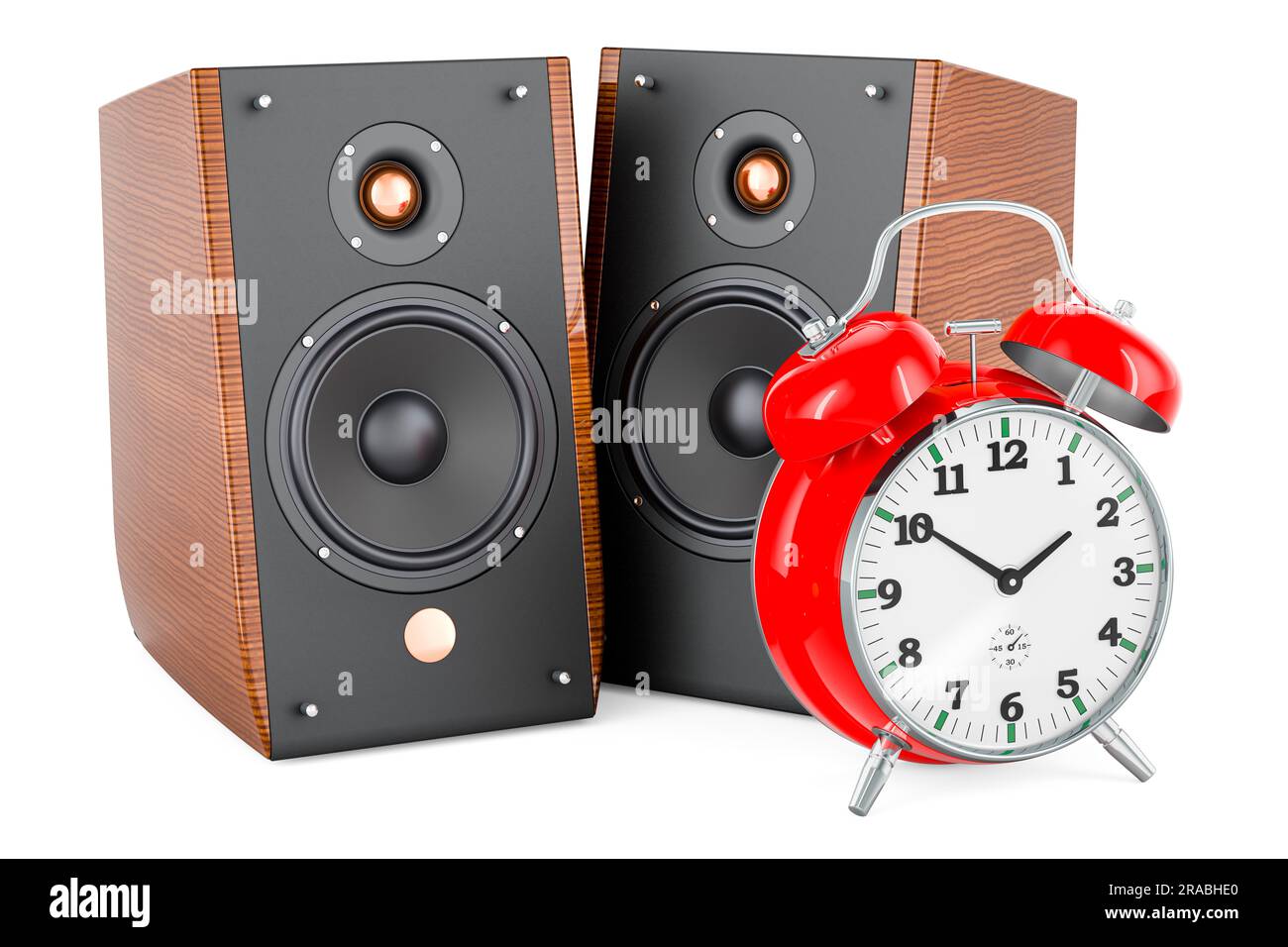 Musical Speakers with alarm clock, 3D rendering isolated on white ...