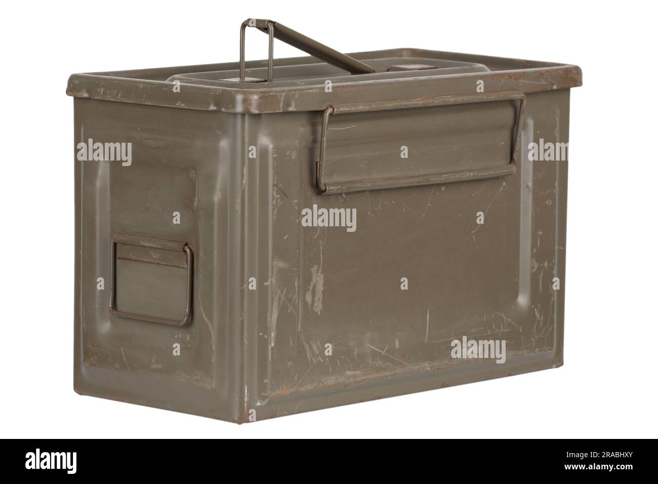 US army green metal .50 cal ammo can isolated on white background Stock Photo - Alamy
