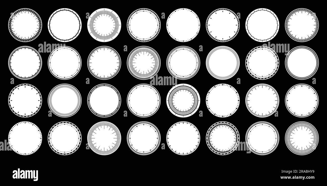 Mechanical clock faces, bezel. Watch dial with minute and hour marks ...