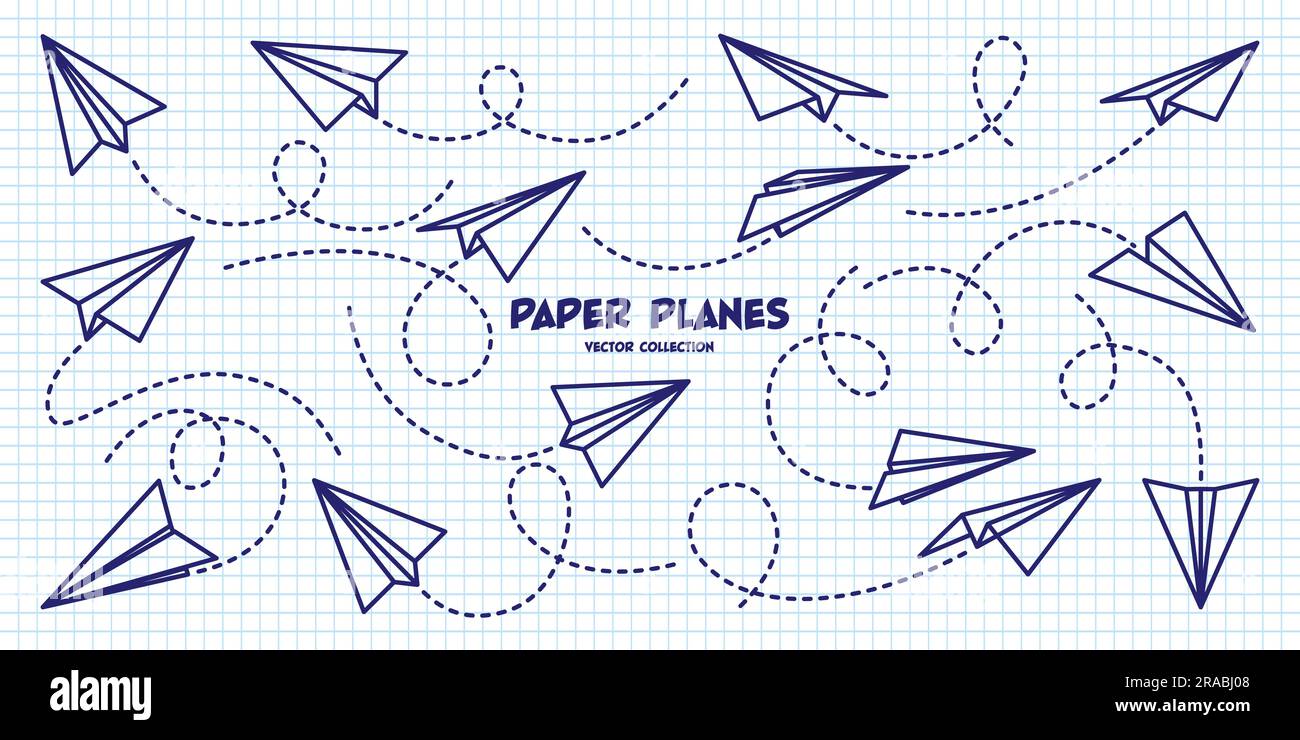 Hand drawn planes on checkered paper sheet. School notebook for drawing ...