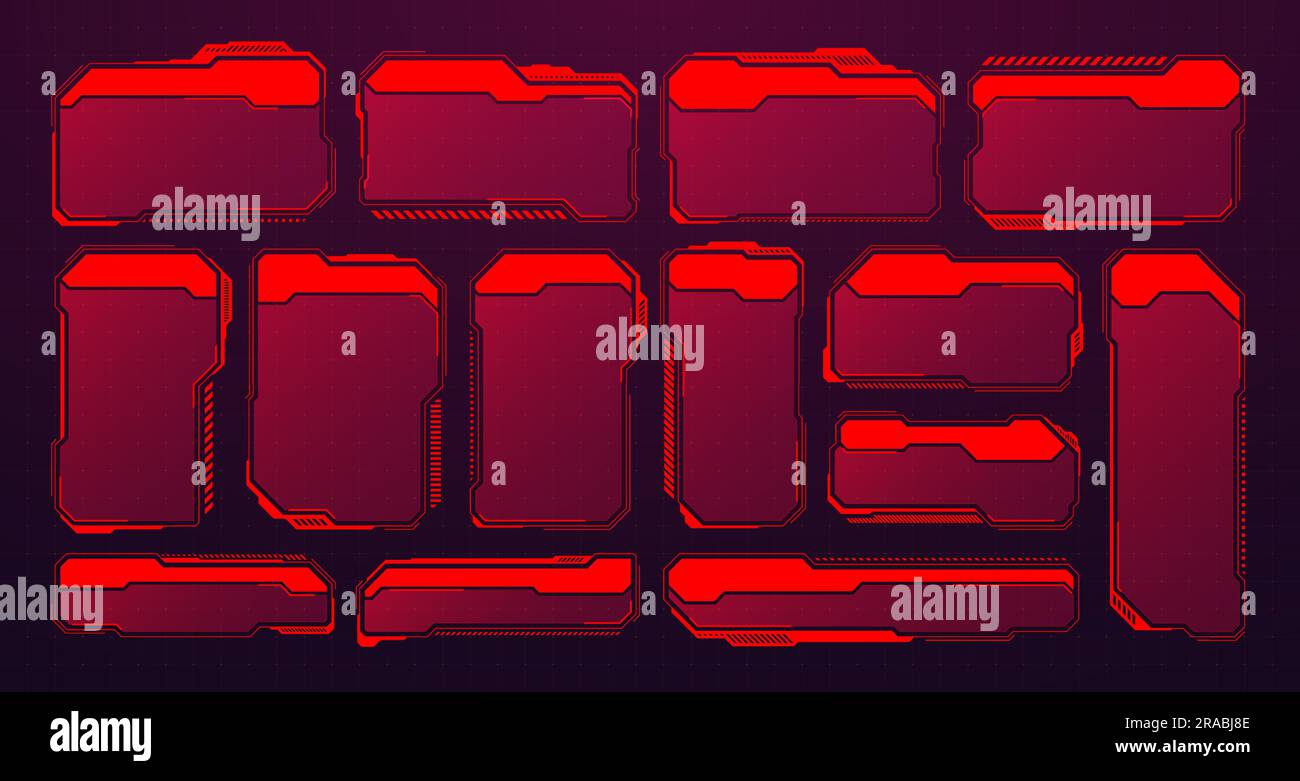 Red futuristic HUD or UI elements. Sci-fi user interface text boxes ...