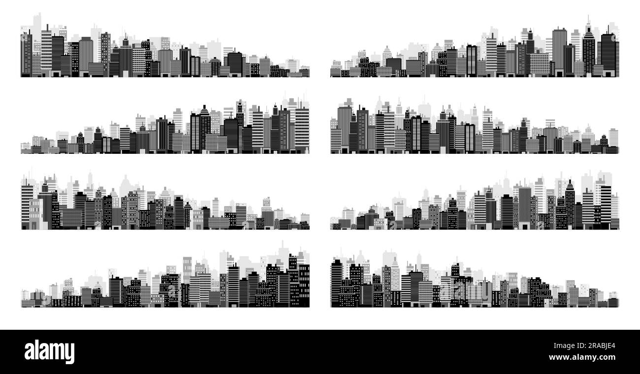 City silhouettes. Cityscape, town skyline, horizontal panorama. Midtown ...