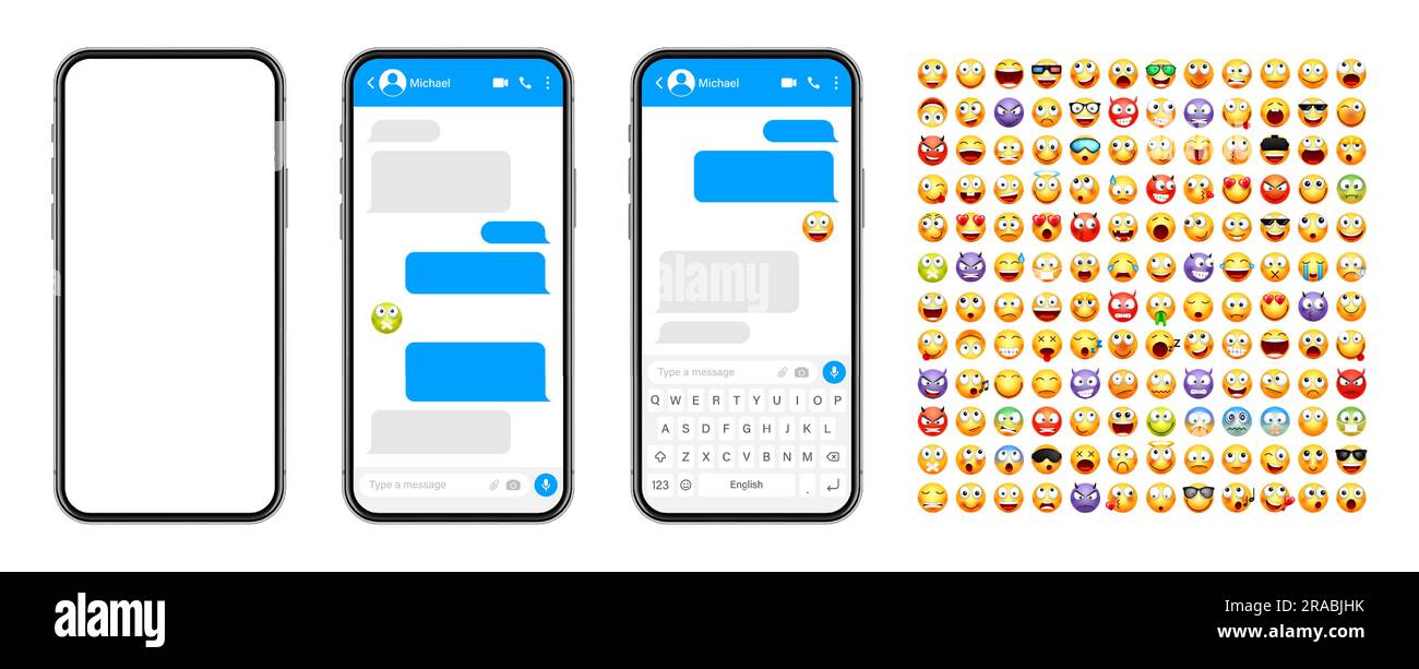 Smartphone Messaging App User Interface Design With Emoji Sms Text Frame Chat Screen With